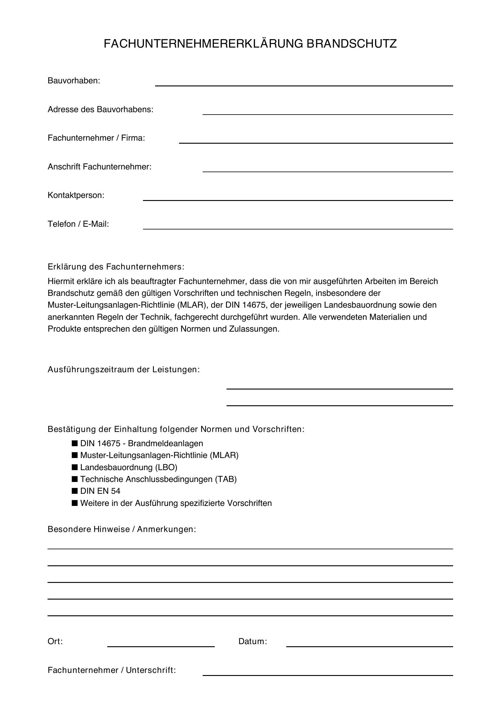 Fachunternehmererklarung Muster Pdf